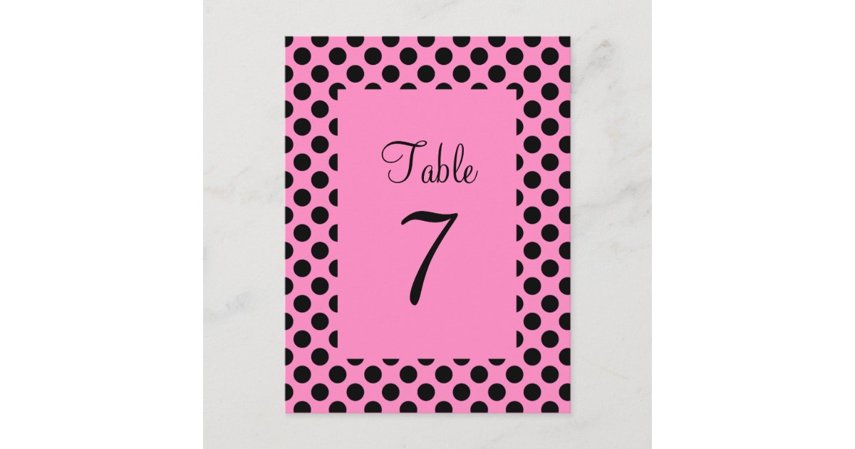 Pink and Black Polka Dot Table Number Postcard | Zazzle