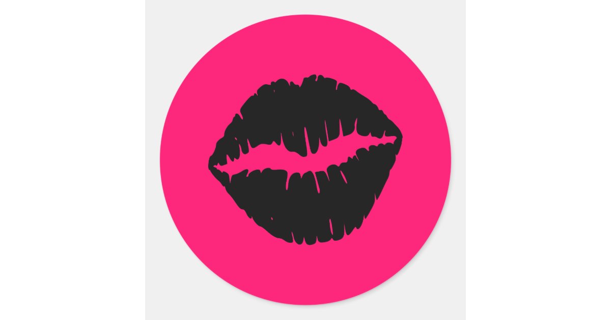 Pink and Black Smooch Classic Round Sticker | Zazzle