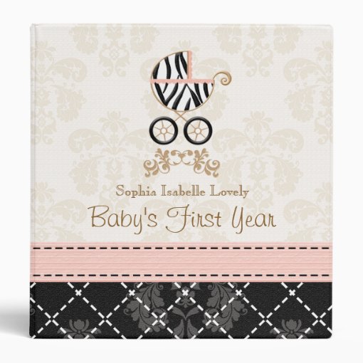Pink and Black Zebra Carriage Baby Photo Album Binder | Zazzle