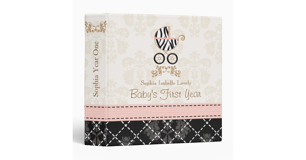 Pink and Black Zebra Carriage Baby Photo Album Binder | Zazzle