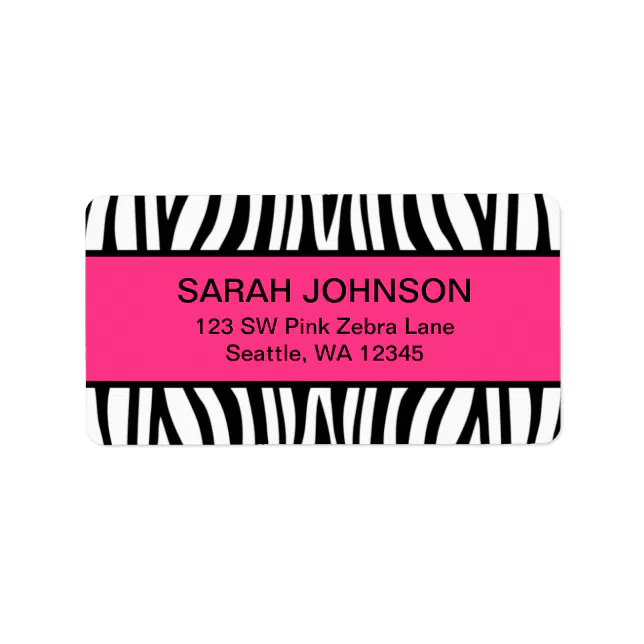 Pink and Black Zebra Label | Zazzle