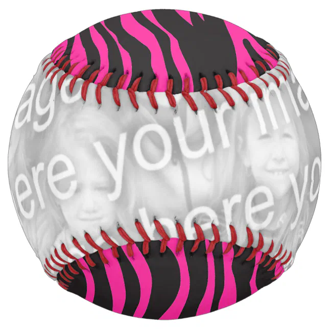 Pink and Black Zebra Print Add Your Own Photo Softball | Zazzle