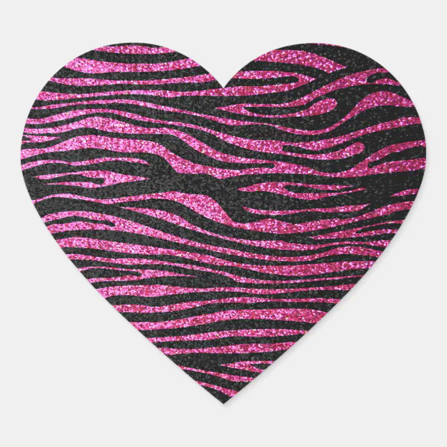 Pink and Black Zebra Print bling (faux glitter) Heart Sticker | Zazzle