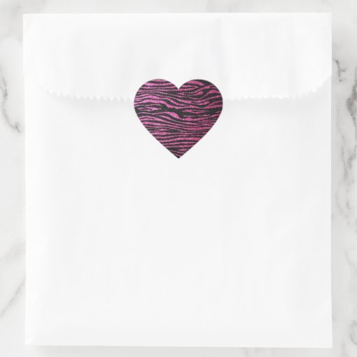 Pink and Black Zebra Print bling (faux glitter) Heart Sticker | Zazzle