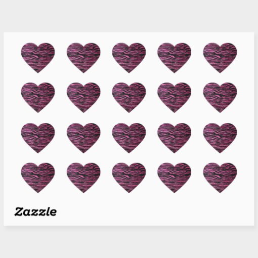 Pink and Black Zebra Print bling (faux glitter) Heart Sticker | Zazzle