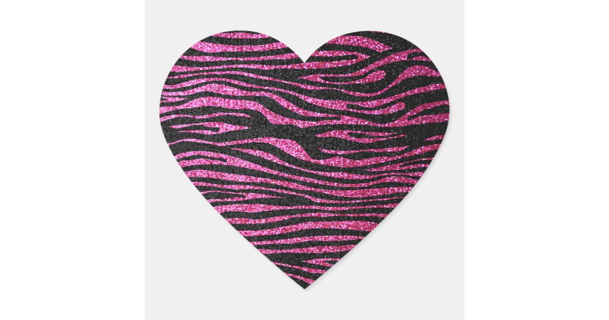 Pink and Black Zebra Print bling (faux glitter) Heart Sticker | Zazzle