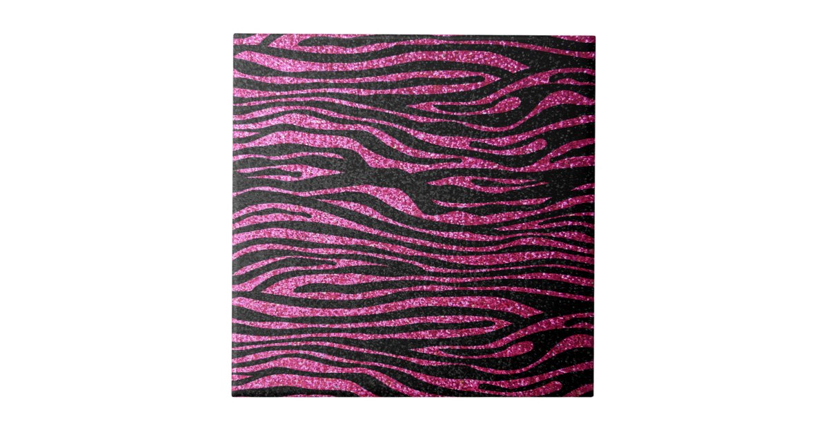 Pink and Black Zebra Print bling (faux glitter) Tile | Zazzle