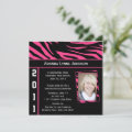 Pink and Black Zebra Print Graduation Invitation | Zazzle