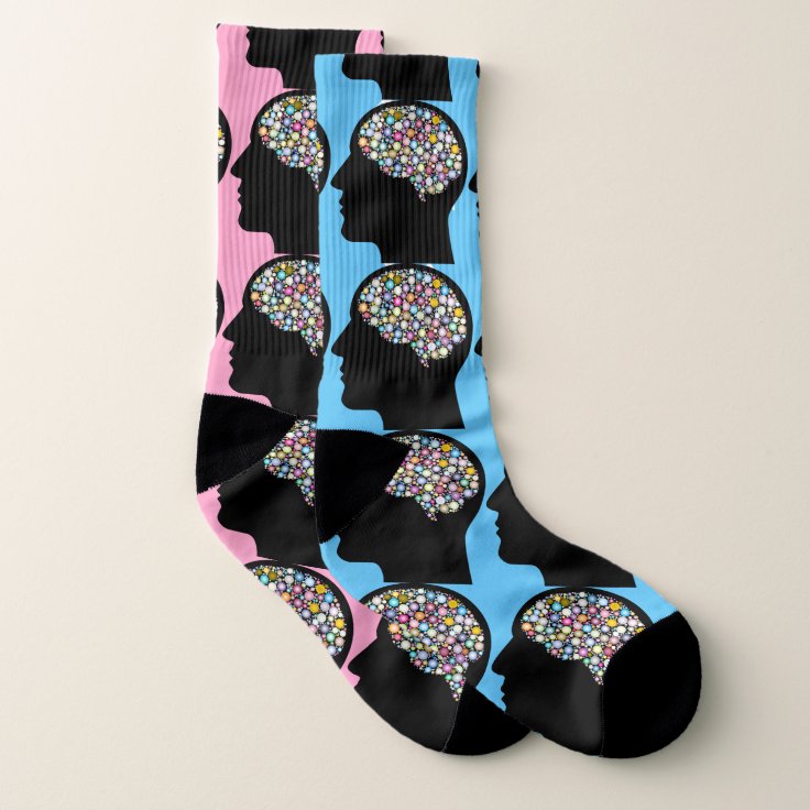 Pink and Blue Brain Crazy Socks | Zazzle