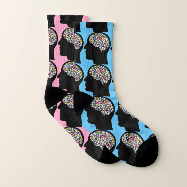 Pink and Blue Brain Crazy Socks | Zazzle