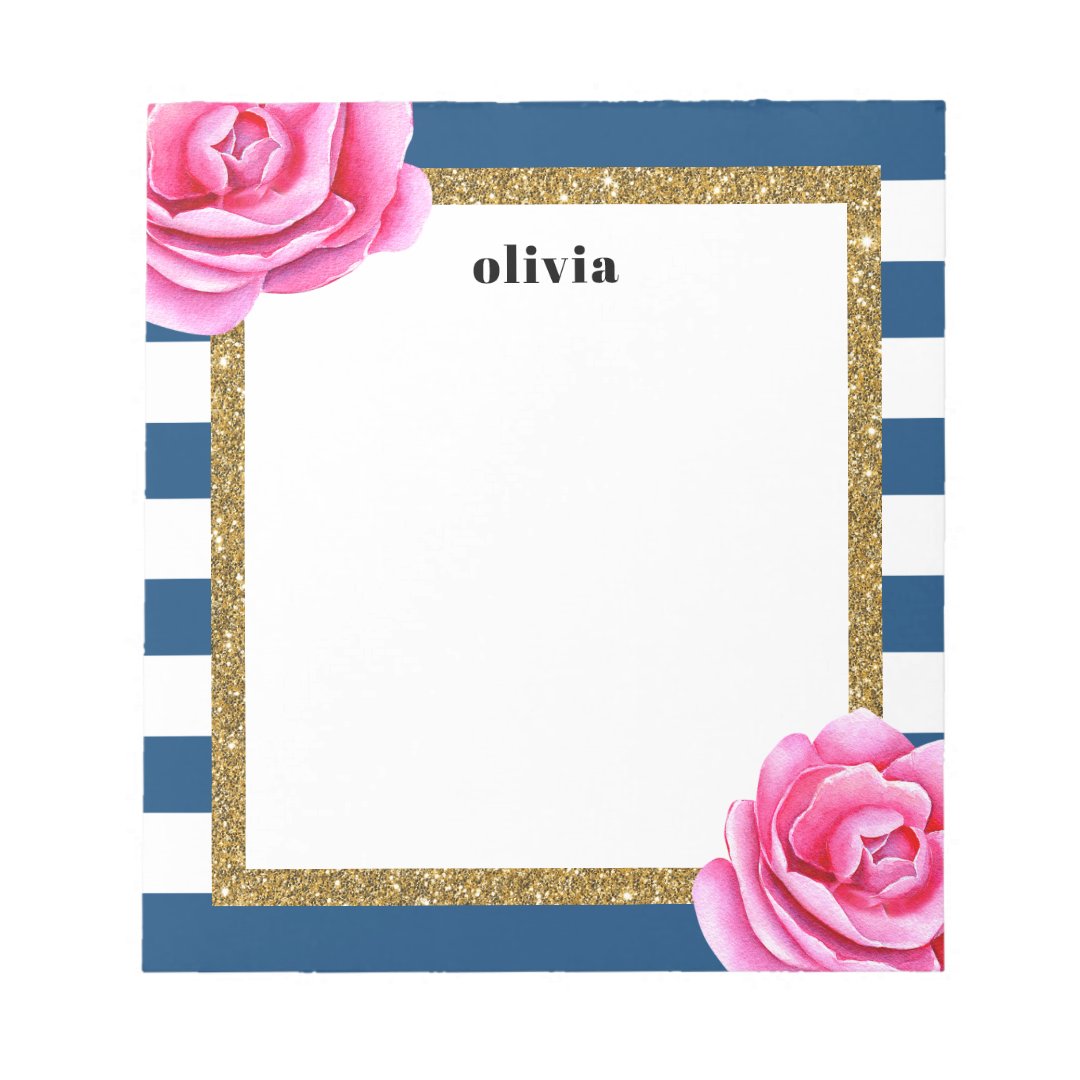 Pink and Blue Bright Flower Personalized Notepad | Zazzle