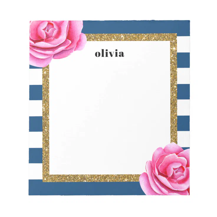 Pink and Blue Bright Flower Personalized Notepad | Zazzle