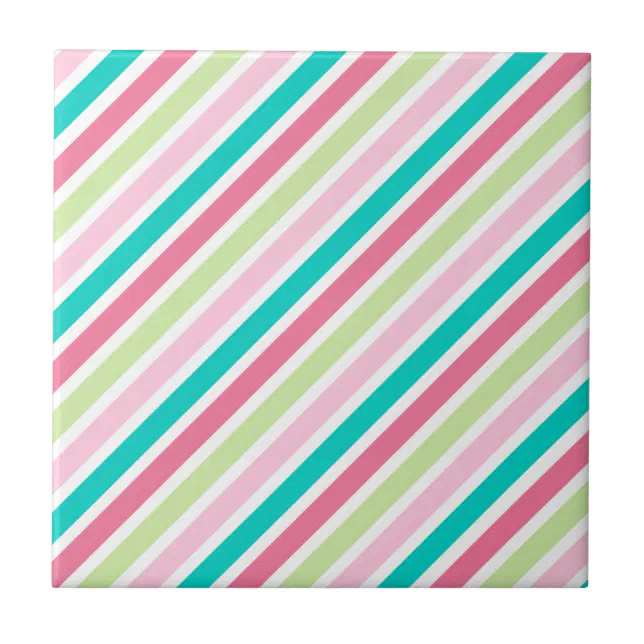 Pink and Blue Bright Stripes Ceramic Tile | Zazzle