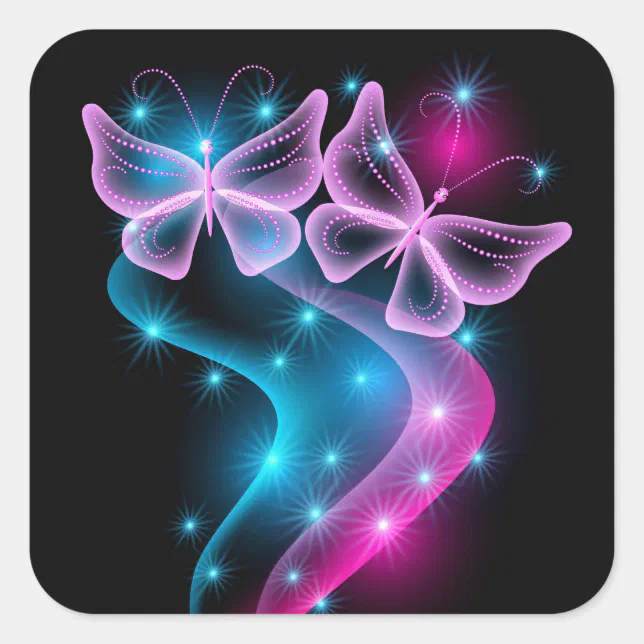 Pink and Blue Butterflies Square Sticker | Zazzle