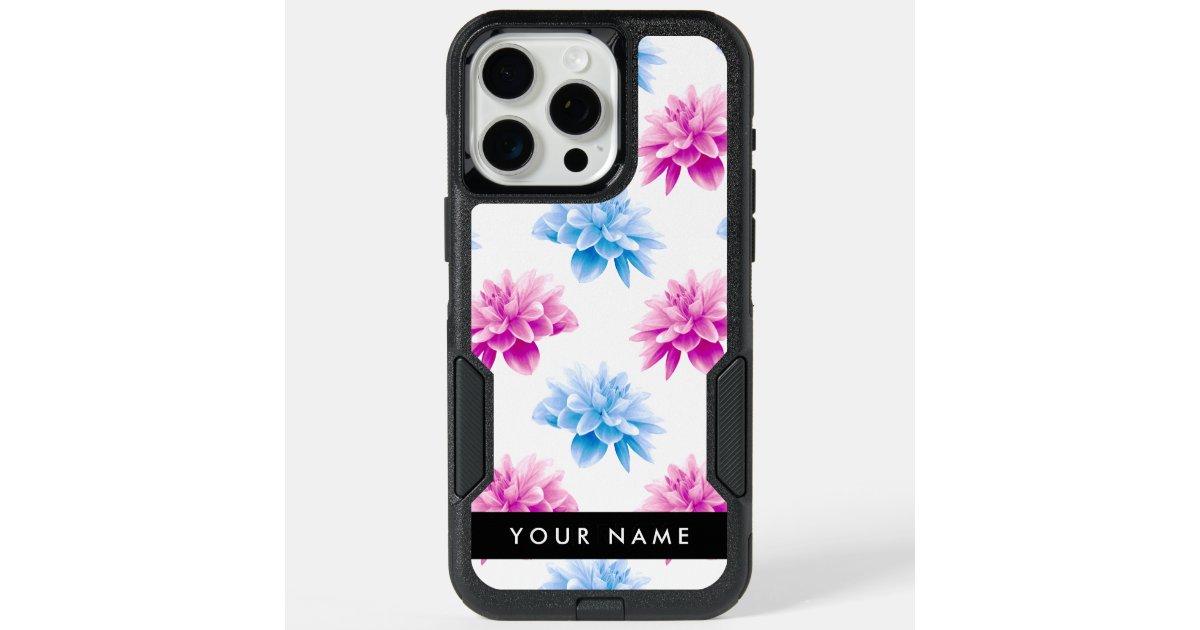 Pink and Blue Dahlia, Floral Pattern, Your Name iPhone 15 Pro Max Case ...