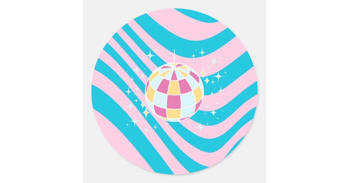 Pink and Blue Disco Ball, Party Art, Preppy, 80s Classic Round Sticker ...