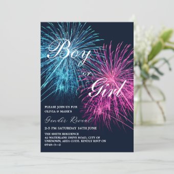 Pink and Blue Firework Firecracker Gender Reveal Invitation | Zazzle