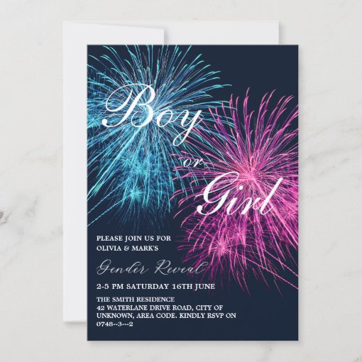 Pink and Blue Firework Firecracker Gender Reveal Invitation | Zazzle