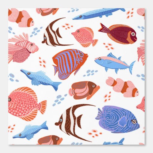 pink and blue fish pattern wallpaper | Zazzle