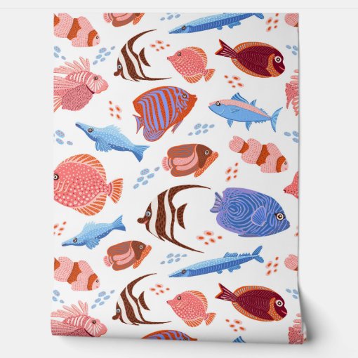 pink and blue fish pattern wallpaper | Zazzle