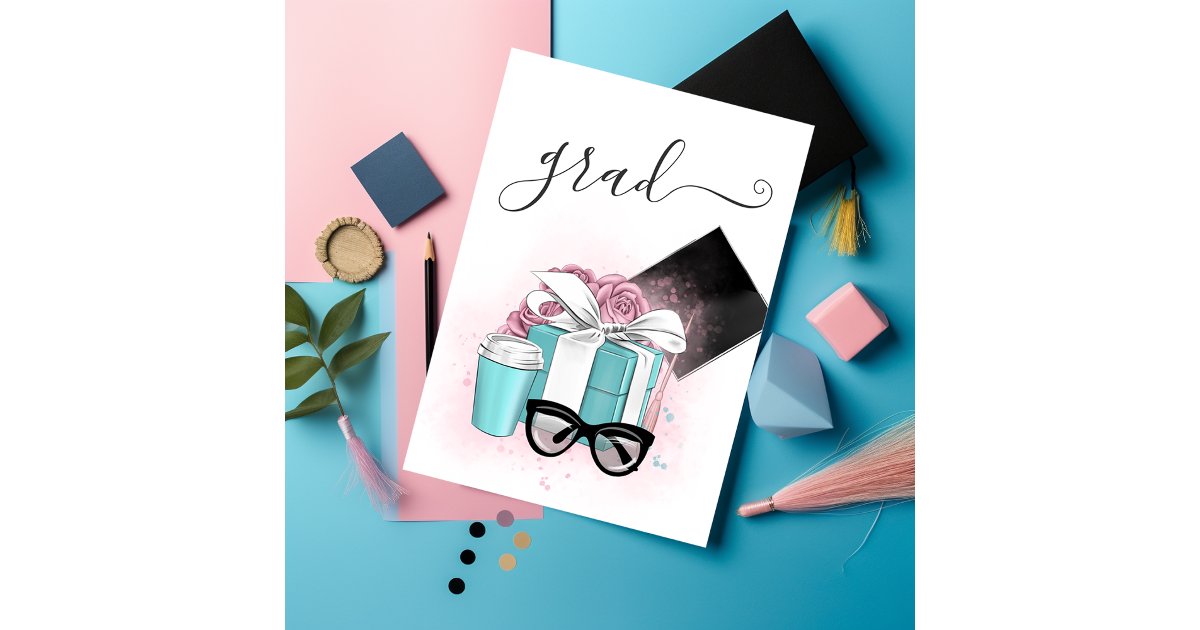 Pink and Blue Floral Girl Graduation Party Invitation | Zazzle