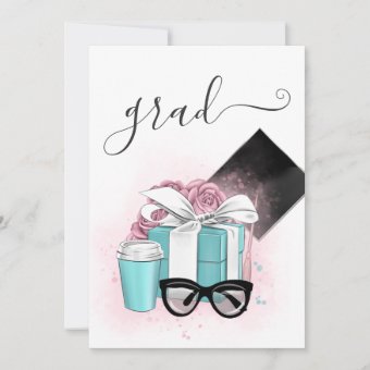 Pink and Blue Floral Girl Graduation Party Invitation | Zazzle