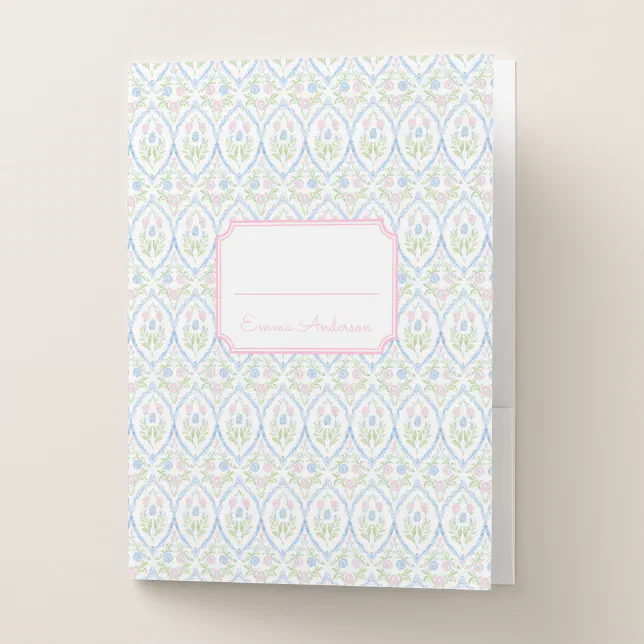 Pink and Blue Floral Grandmillennial Pocket Folder | Zazzle
