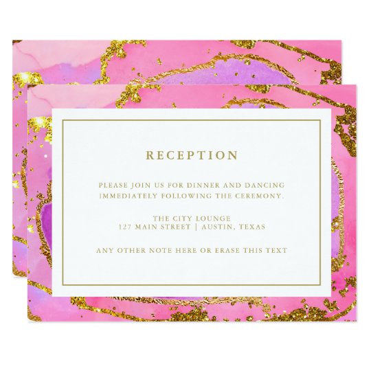 Pink and Blue Geode and Gold | Wedding Reception Invitation | Zazzle.com