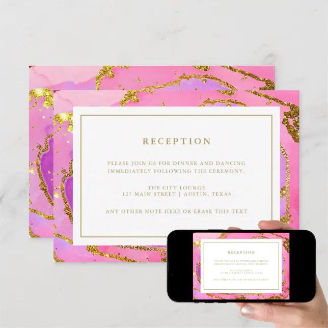 Pink and Blue Geode and Gold | Wedding Reception Invitation | Zazzle