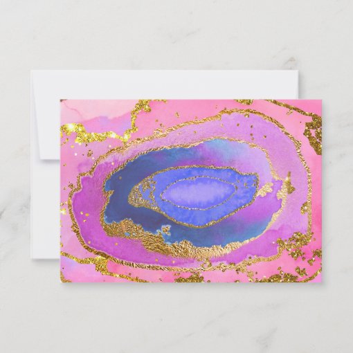 Pink and Blue Geode and Gold | Wedding Reception Invitation | Zazzle