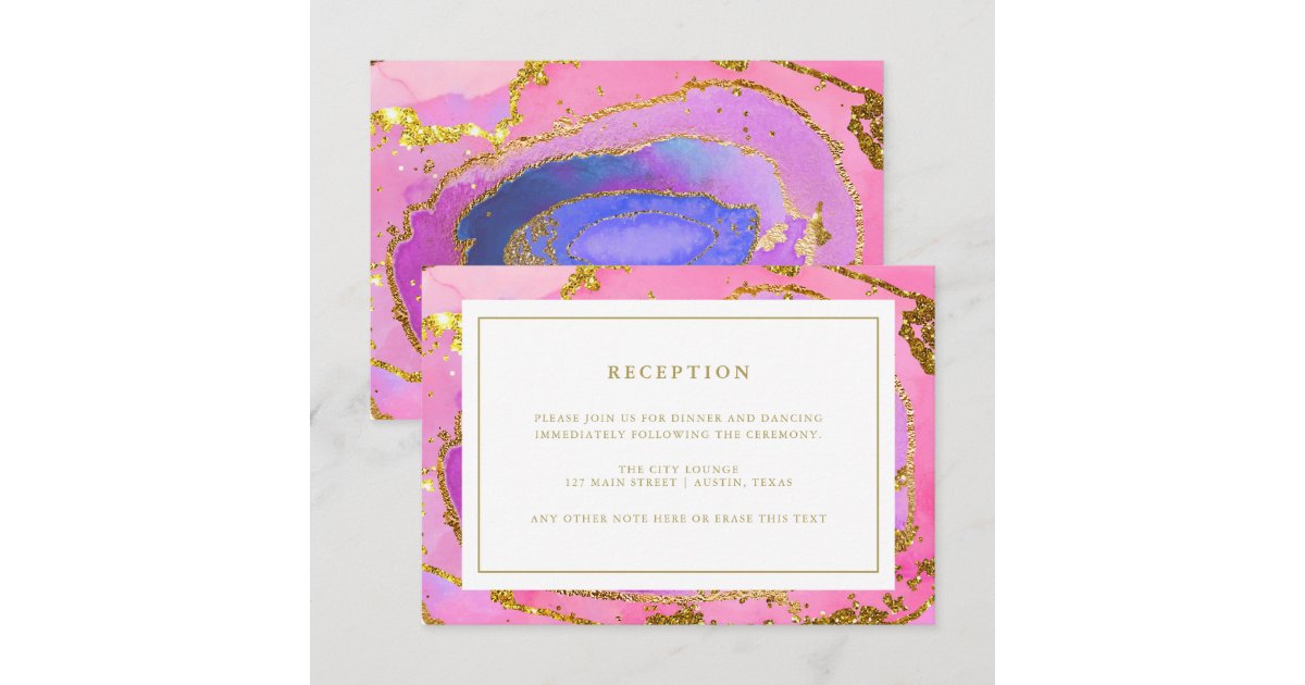 Pink and Blue Geode and Gold | Wedding Reception Invitation | Zazzle