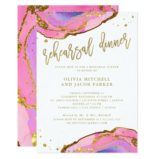 Pink and Blue Geode with Gold | Rehearsal Dinner Invitation | Zazzle.com