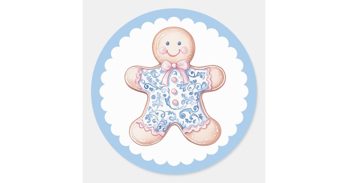 Pink and Blue Gingerbread Man Classic Round Sticker | Zazzle