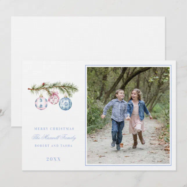 Pink and Blue Grandmillennial Christmas Ornaments Invitation | Zazzle