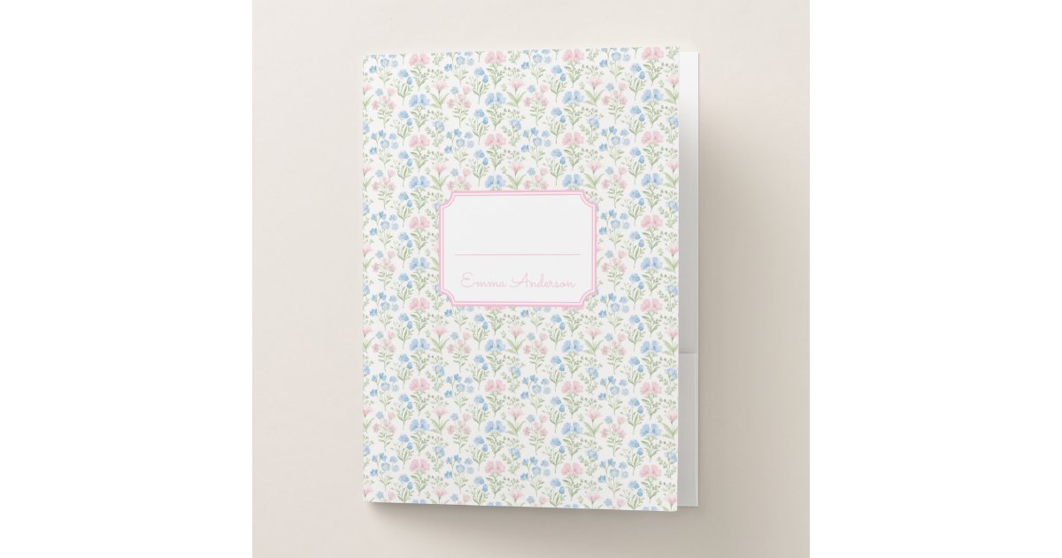 Pink and Blue Grandmillennial Pocket Folder | Zazzle
