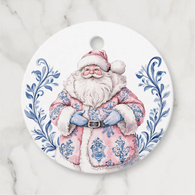 Pink and Blue Grandmillennial Santa Favor Tags | Zazzle