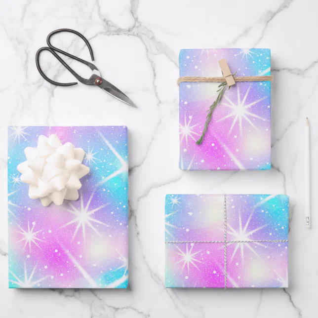 Pink and Blue Iridescent Sparkle Wrapping Paper Sheets | Zazzle
