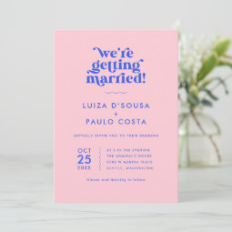 Pink and Blue Modern Retro Wedding Invitation | Zazzle