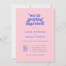 Pink and Blue Modern Retro Wedding Invitation | Zazzle