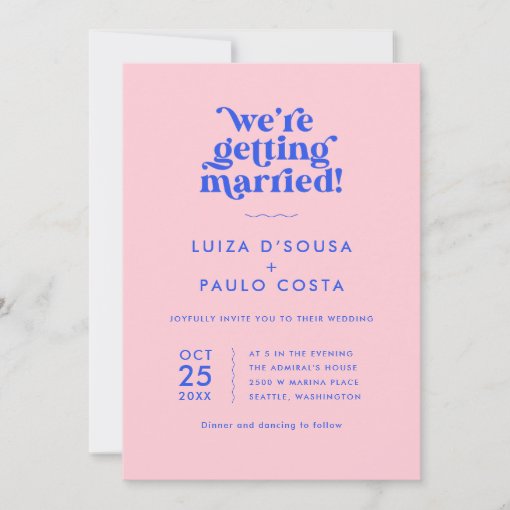 Pink and Blue Modern Retro Wedding Invitation | Zazzle