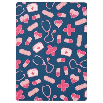 Pink and Blue Nurse Pattern with Monogram Clipboard | Zazzle