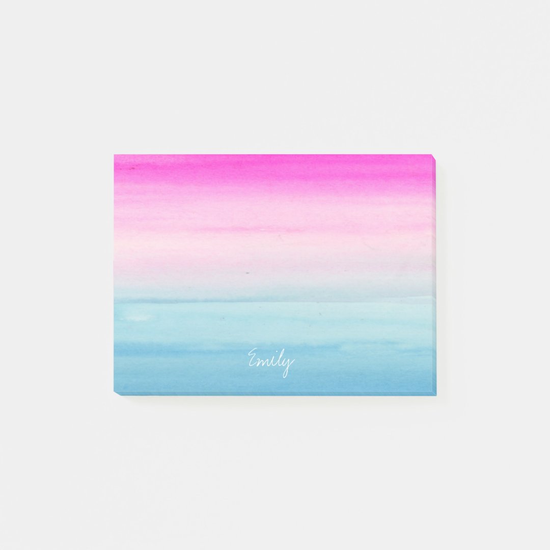 Pink and Blue Ombre Watercolor Personalized Post-it Notes | Zazzle