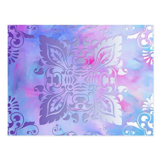 Pink and Blue Ornate Design Postcard | Zazzle
