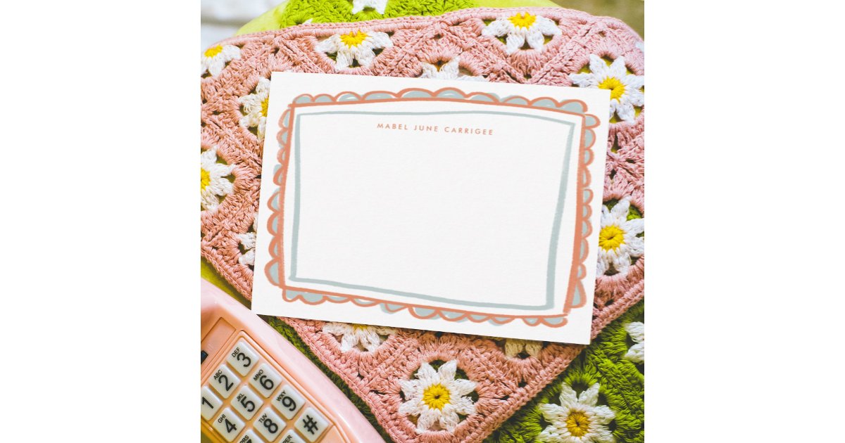 Pink and Blue Painted Scallop Personalized Name Note Card | Zazzle