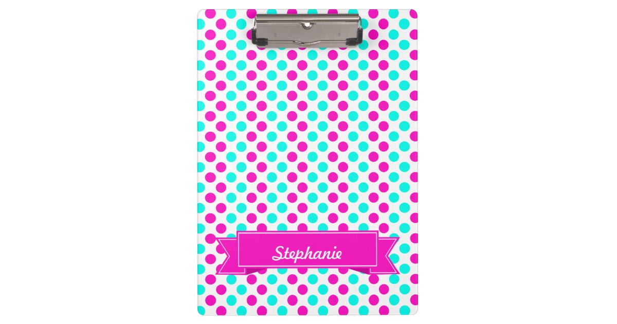 Pink and Blue Polka Dots Clipboard | Zazzle