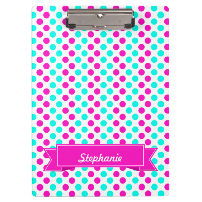 Pink and Blue Polka Dots Clipboard | Zazzle