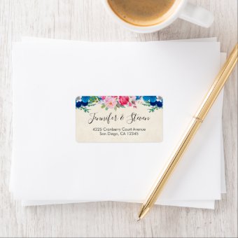 Pink and Blue Pretty Flower Border Label | Zazzle