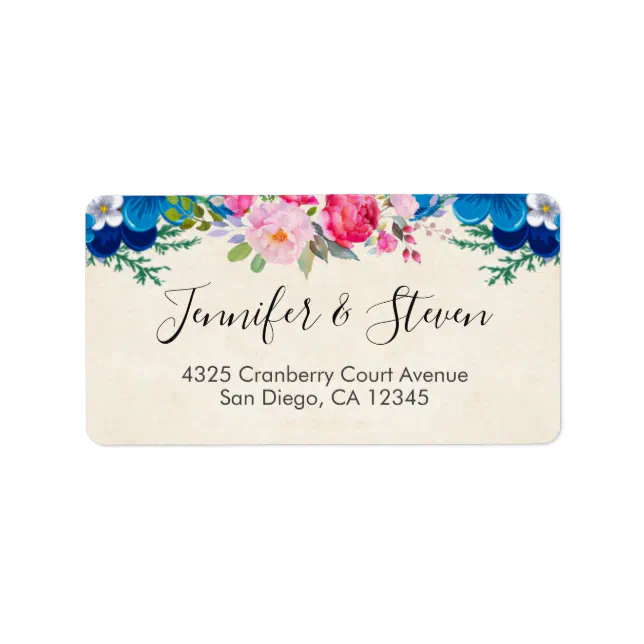 Pink and Blue Pretty Flower Border Label | Zazzle
