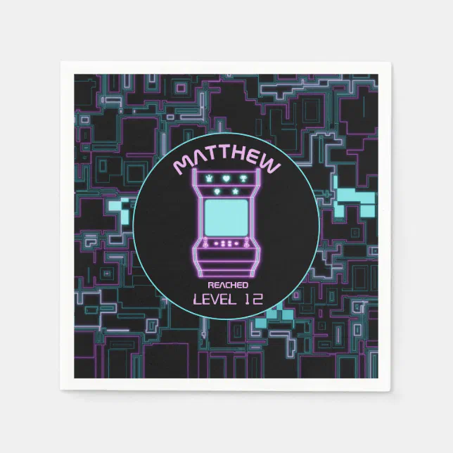 Pink and Blue Retro Arcade Video Game Napkins | Zazzle