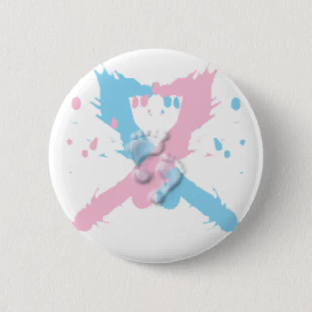 Pink and Blue Ribbon Splash with footprints Button | Zazzle